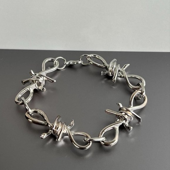Accessories | Y2k 200s Style Barbwire Thorn Emo Silver Bracelet | Poshmark